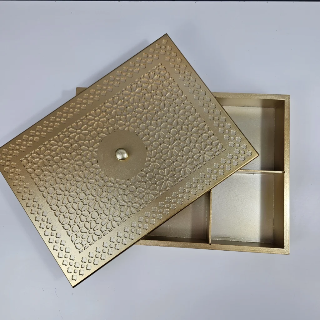 Gold Rectangular Tray with Lid and 6 Compartments - Eid Decorations